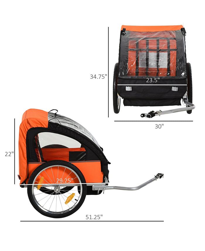 Aosom 2-Seat Child Bike Trailer for Kids with a Strong Steel Frame, 5 ...