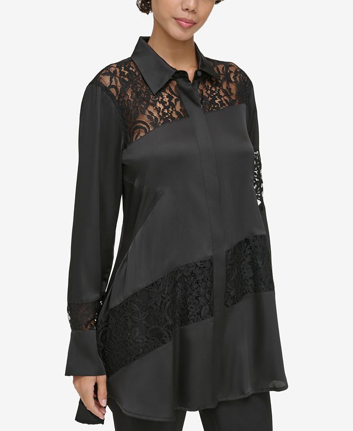 Donna Karan Women's Asymmetrical-Lace Button-Front Tunic - Macy's