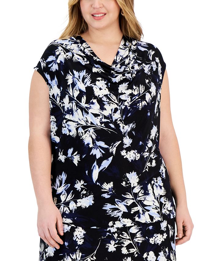 Kasper Plus Size Printed Cowl Neck Top Macys