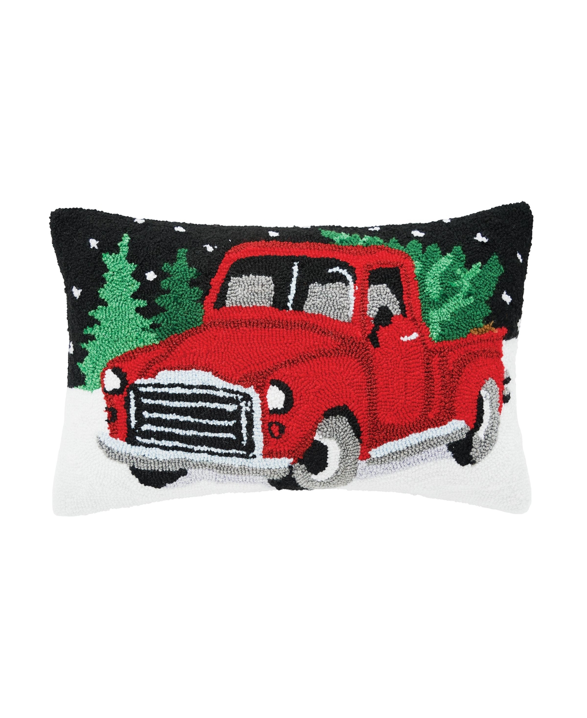 Click here for Snowy Truck Hooked Throw Pillow - Black prices