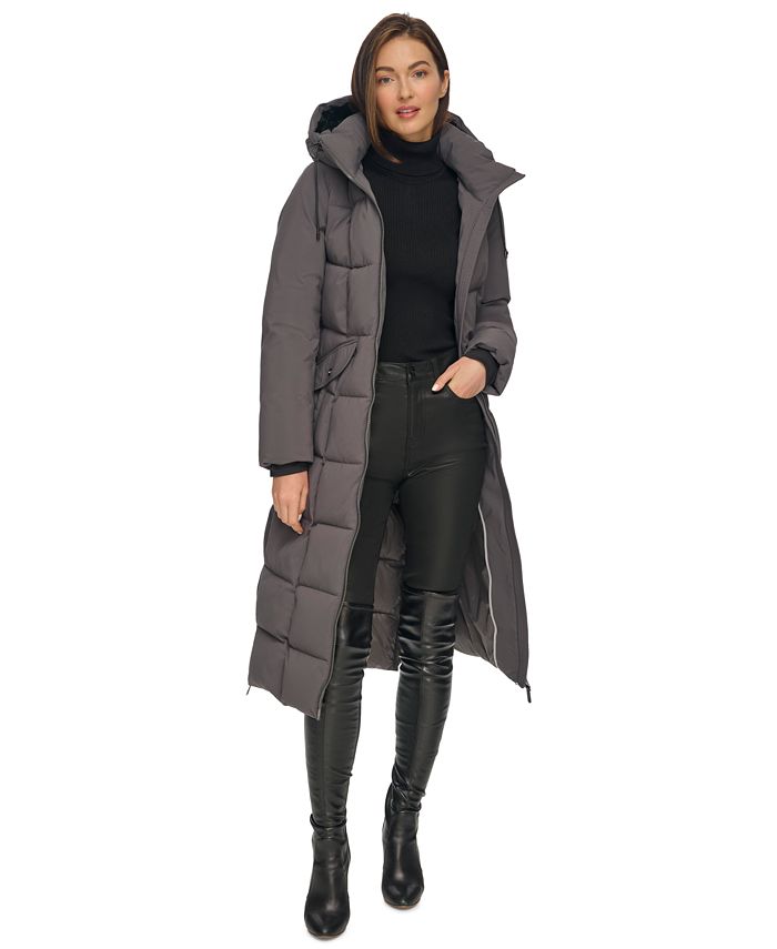 DKNY Womens Maxi Belted Hooded Puffer Coat - Macy's