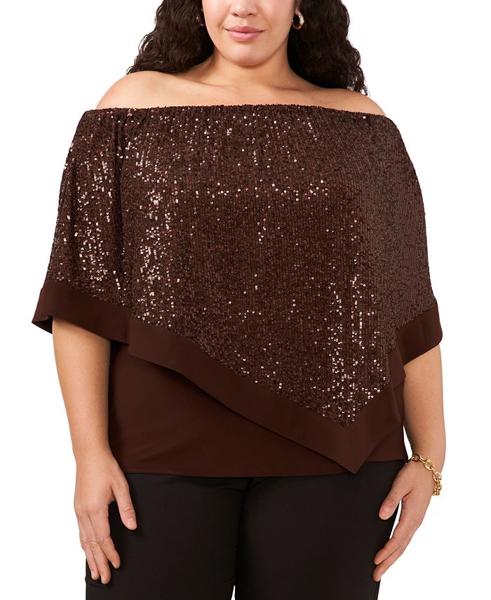 MSK Plus Size Sequined Cape Off-The-Shoulder Top - Macy's