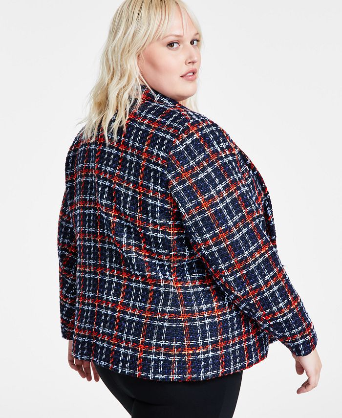Bar III Plus Size Tweed Faux-Double-Breasted Blazer, Created for Macy's ...