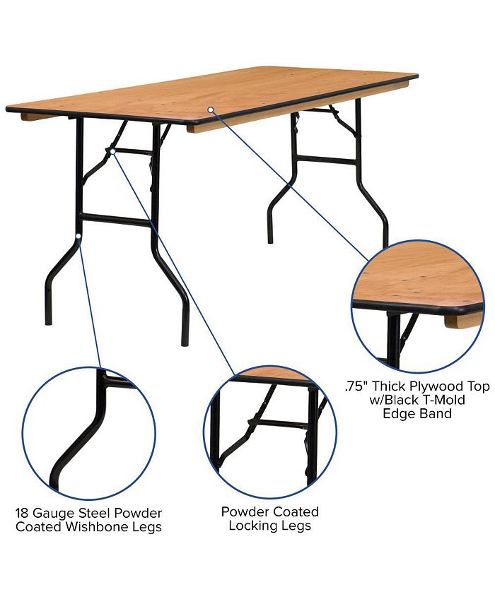 EMMA+OLIVER 6-Foot Rectangular Wood Folding Banquet Table With Clear ...