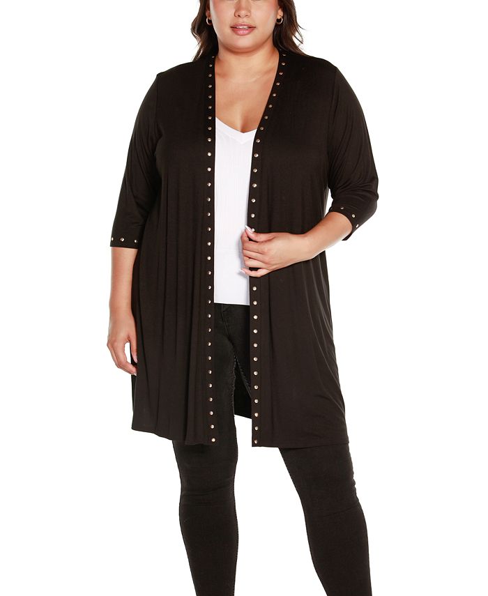 Belldini Plus Size Stud Trim Duster Cardigan Sweater - Macy's