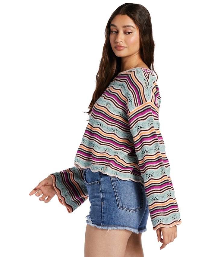 Roxy Juniors' Salt Siren Striped Long-Sleeve Pullover Sweater - Macy's
