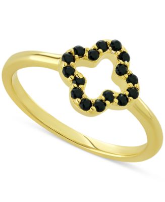 Black Spinel Open Clover Ring (1/6 ct. t.w.) in 18k Gold-Plated ...