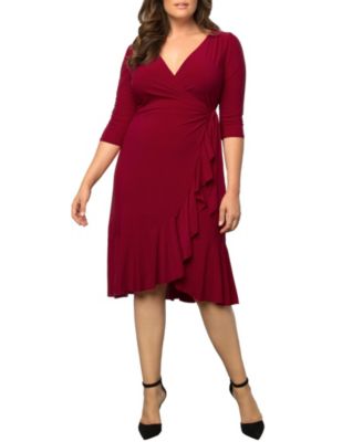 Kiyonna Plus Size Whimsy Ruffled Midi Wrap Dress - Macy's