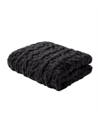 Gracie Mills Ruched Fur Polyester Solid Long Fur Throw Blanket, Black ...