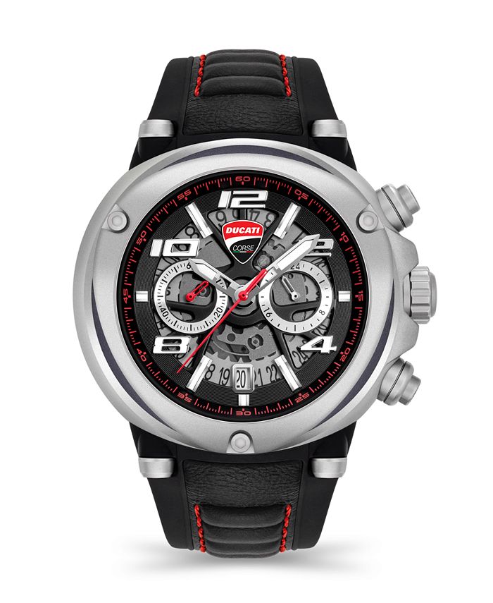 Ducati Corse Men's Quartz Black Genuine Leather Silicone Watch 49mm ...