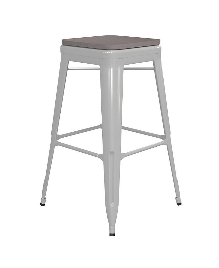 EMMA+OLIVER Kam Backless Metal Indoor-Outdoor Stool With All-Weather ...