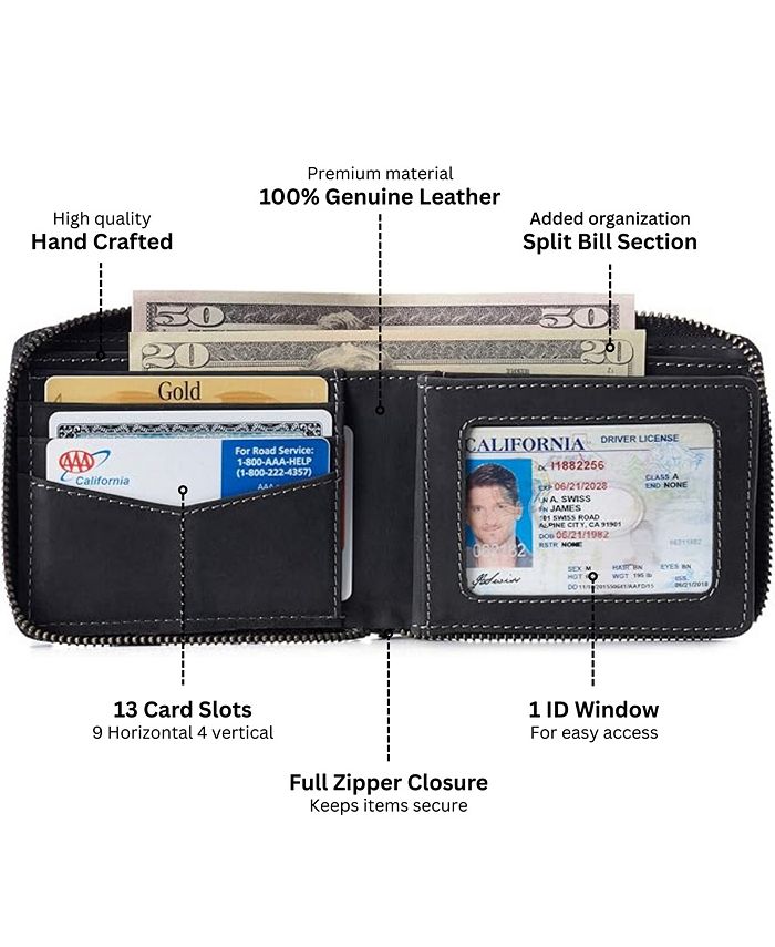 Alpine Swiss Unisex RFID Safe Zipper Wallet Genuine Leather Zip Around ...