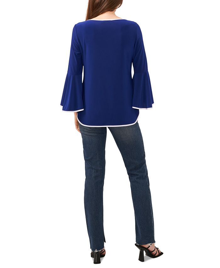 Sam & Jess Petite Contrast-Trim Bell-Sleeve Top - Macy's