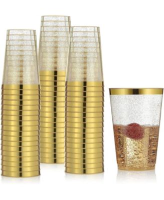 100 Gold Plastic Cups 14 Oz Gold Glitter with a Gold Rim - Premium ...