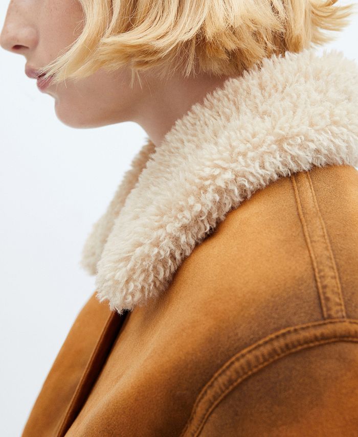 MANGO Women's Worn Effect Shearling Jacket - Macy's