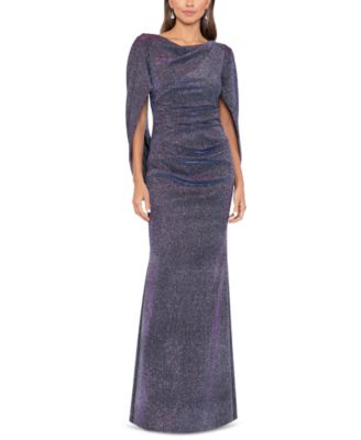 Betsy & Adam Glitter Drape-Back Cape Gown - Macy's