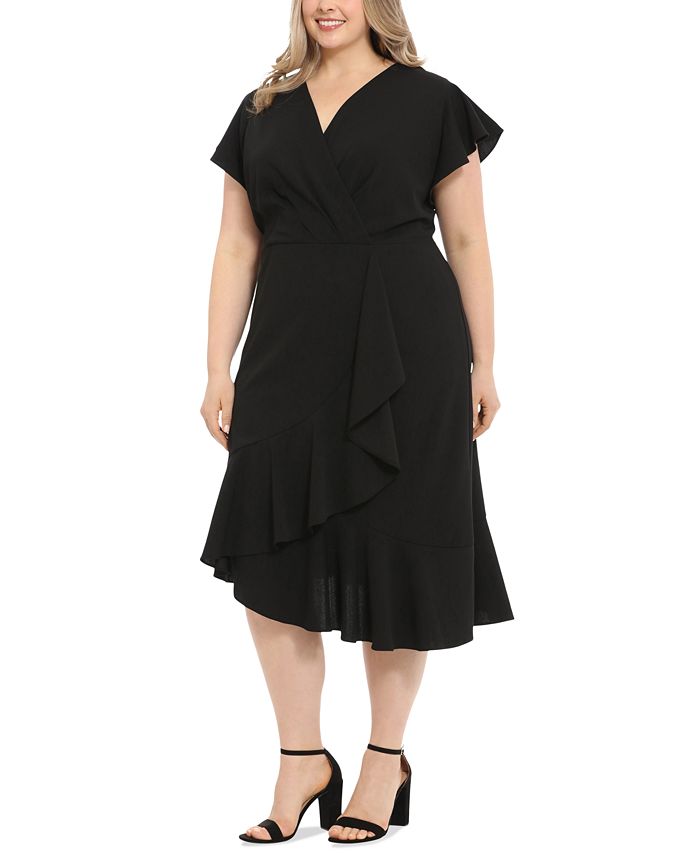 London Times Plus Size Ruffled Faux-Wrap Dress - Macy's