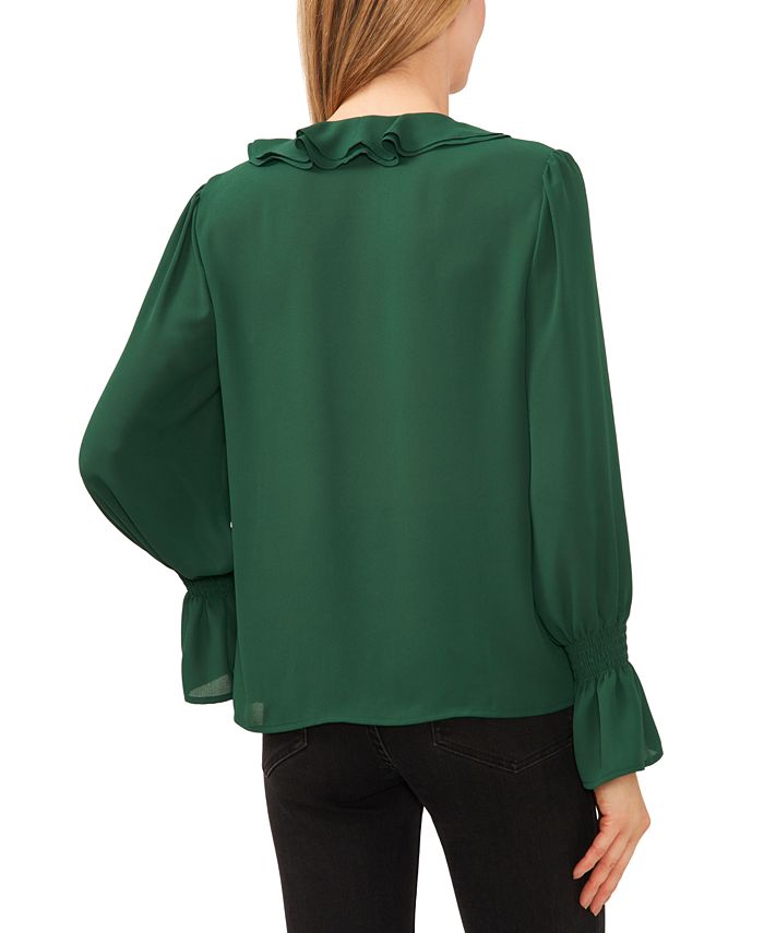 CeCe Women's Long-Sleeve Ruffled V-Neck Blouse - Macy's