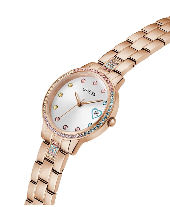 GUESS Women's Date Rose Gold-Tone Stainless Steel Watch 34mm - Macy's