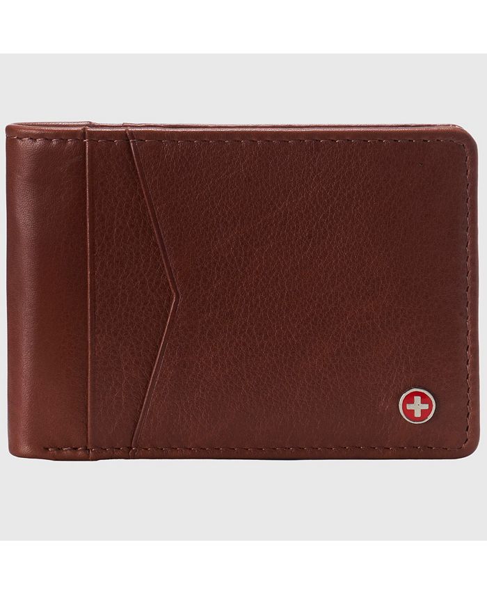 Alpine Swiss Mens Slimfold Wallet RFID Safe Bifold Genuine Leather ID ...