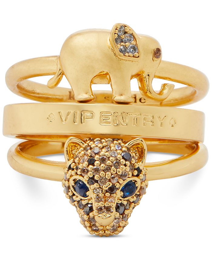 kate spade new york Gold-Tone 3-Pc. Set Crystal Elephant & Tiger Stack ...
