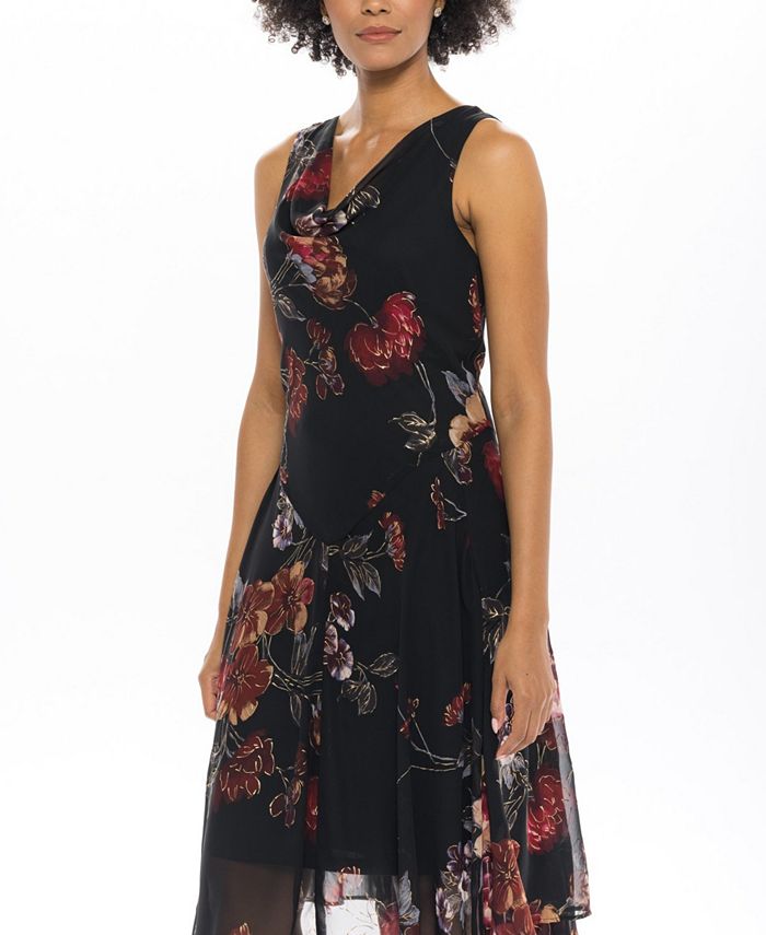 Robbie Bee Women's Drape-Neck Chiffon Midi Dress - Macy's