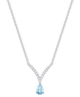 Santa Maria Aquamarine 3 8 ct. t.w. Diamond 1 6 ct. t.w. V 17 Pendant Necklace in 14k White Gold