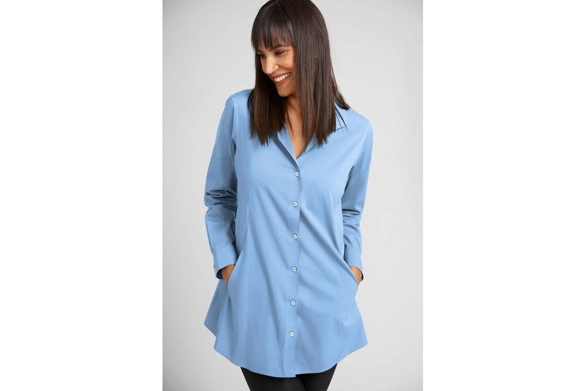 Click here for Womens Charlotte Peplum No Iron Blouse - Sky blue|... prices