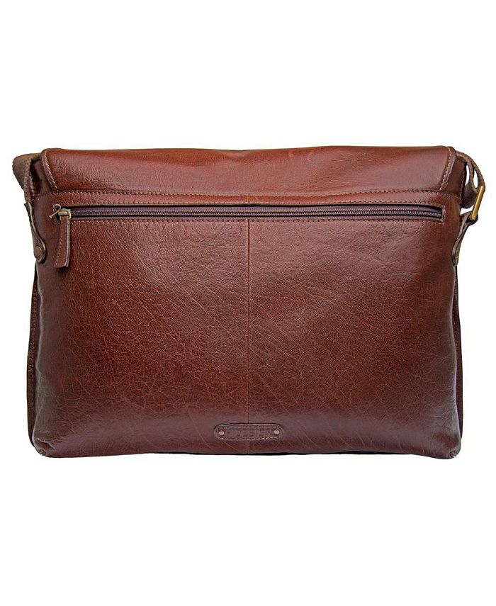 Hidesign Vespucci Large Genuine Leather Messenger Bag/Crossbody Bag with Faux Brass Buckle ...