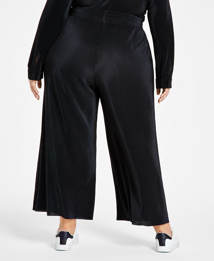 Bar III Plus Size Plisse High-Rise Wide-Leg Pants, Created for Macy's ...