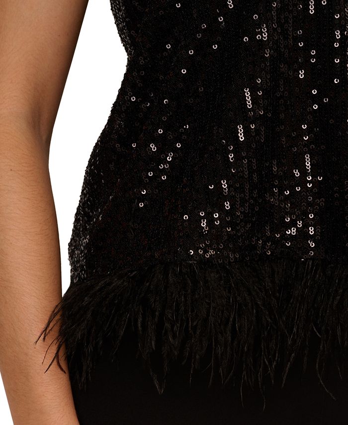 Adrianna Papell Women's Sequin Feather-Trim Top - Macy's