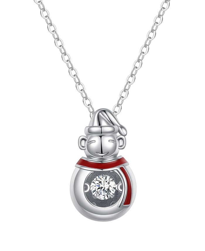 Macy's Cubic Zirconia Enamel Snowman Pendant Necklace - Macy's