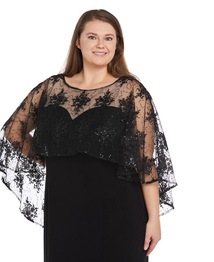 R & M Richards Plus Size Embroidered-Capelet Gown - Macy's