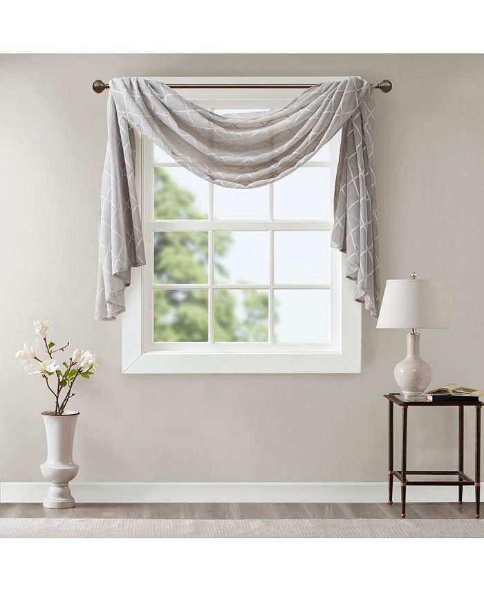 Gracie Mills 1-PC Irina Diamond Sheer Embroidered Window Scarf Drape ...