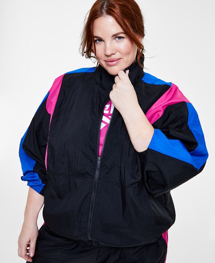 Reebok Plus Size Zip-Front Long-Sleeve Colorblocked Jacket - Macy's