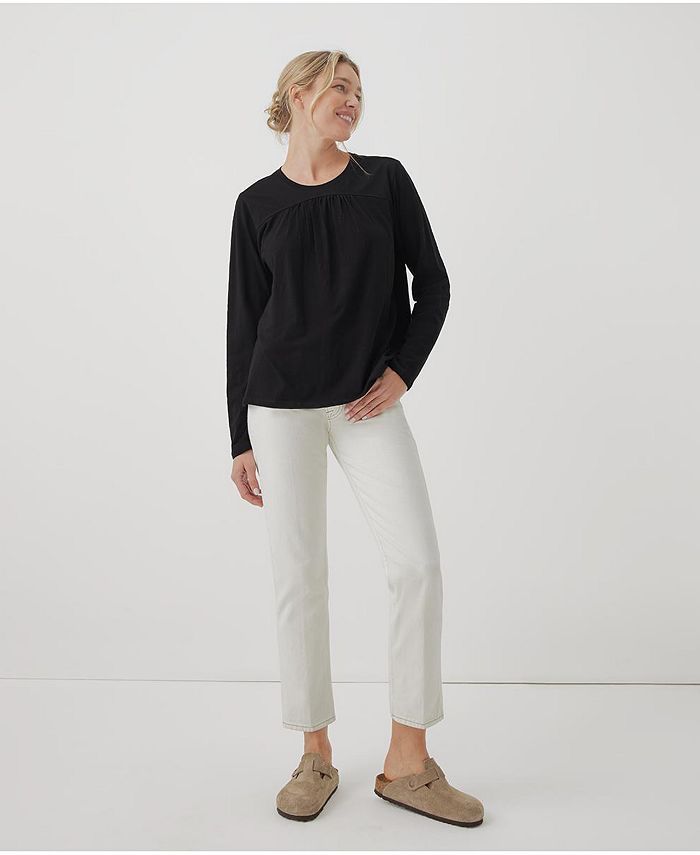 Pact Organic Cotton Relaxed Slub Gathered Long Sleeve Top - Macy's