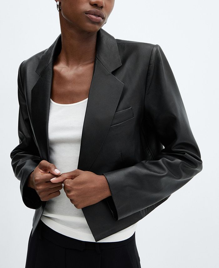 MANGO Women's 100% Leather Blazer - Macy's