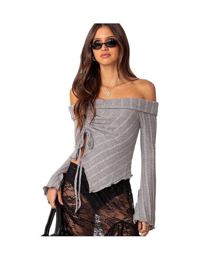 Edikted Women's Alona asymmetric fold over knit top - Macy's