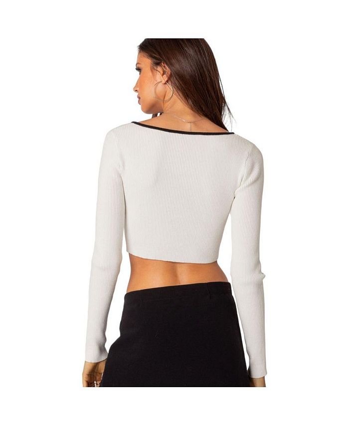 Edikted Women's Billy bow cut out ribbed crop top - Macy's