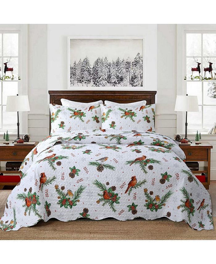 MarCielo 3 Pcs Winter Cardinals Christmas Quilt Bedspread Set C79 ...