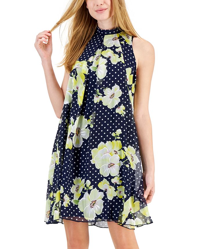 Robbie Bee Women's Sleeveless Mock-Neck Chiffon A-Line Dress - Macy's