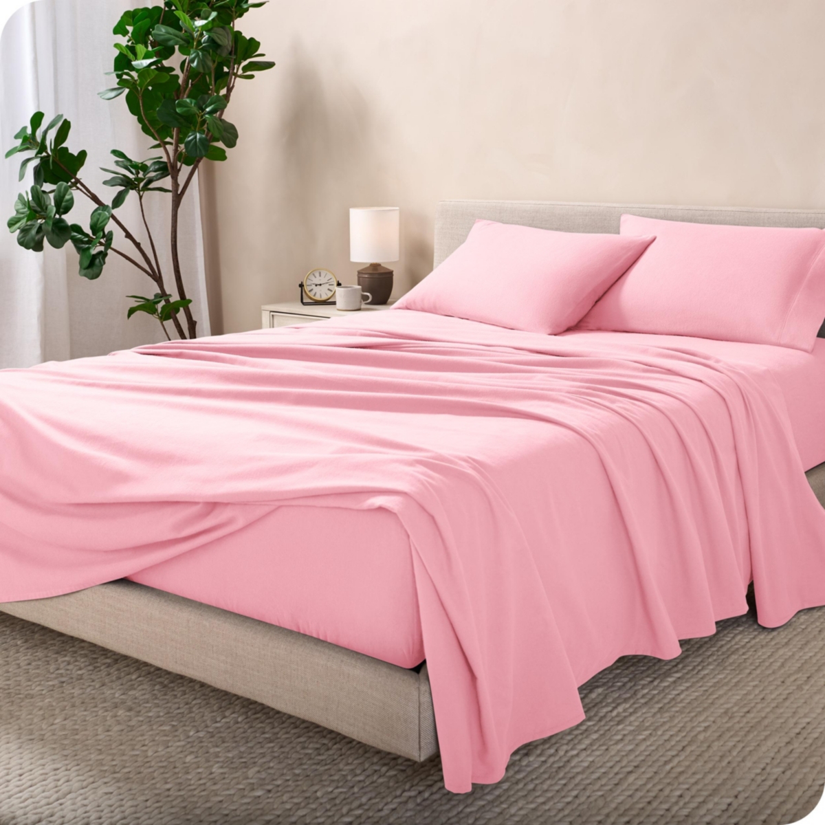 Click here for Bare Home Cotton Flannel Sheet Set - Light pink prices
