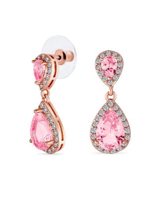 Bling Jewelry Pave Halo Dangle Teardrop Cubic Zirconia Pink CZ Drop ...