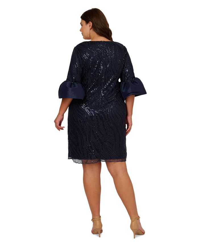 Adrianna Papell Plus Size Sequined Bell-Sleeve Sheath Dress - Macy's