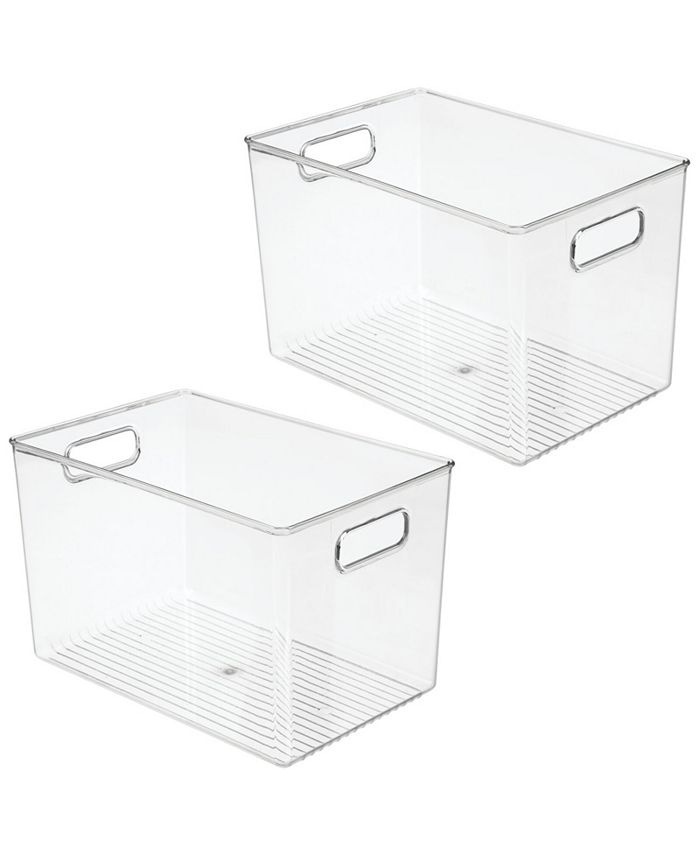 mDesign Deep Plastic Home Storage Organizer Bin, Built-In Handles, 2 ...