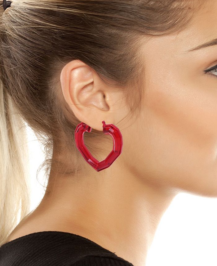 Betsey Johnson Red Heart Hoop Earrings - Macy's