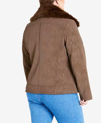 AVENUE Plus Size Natalia Faux Fur Collared Jacket - Macy's