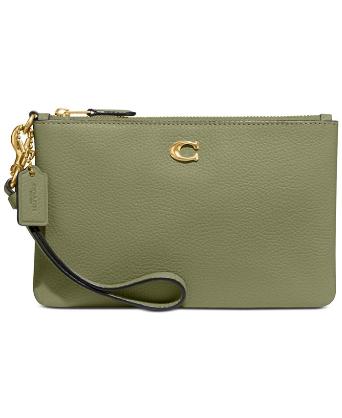 COACH Polished Pebble Leather Small Zip-Top Wristlet - Macy's
