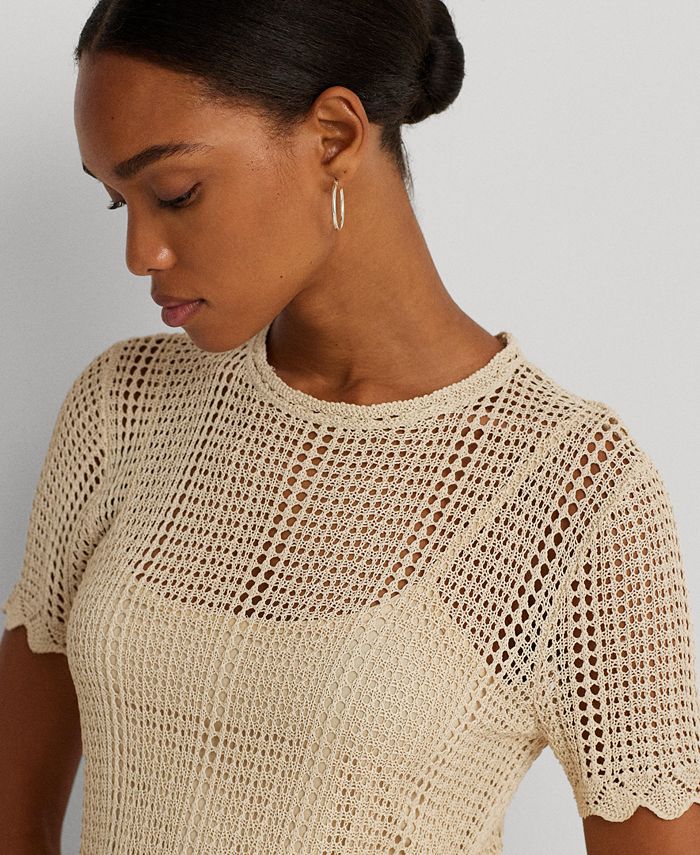 Lauren Ralph Lauren Women's Pointelle-Knit Short-Sleeve Sweater - Macy's