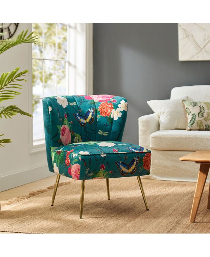 Hulala Home Tufted Floral Fabric Accent Chair with Gold Metal Legs for ...